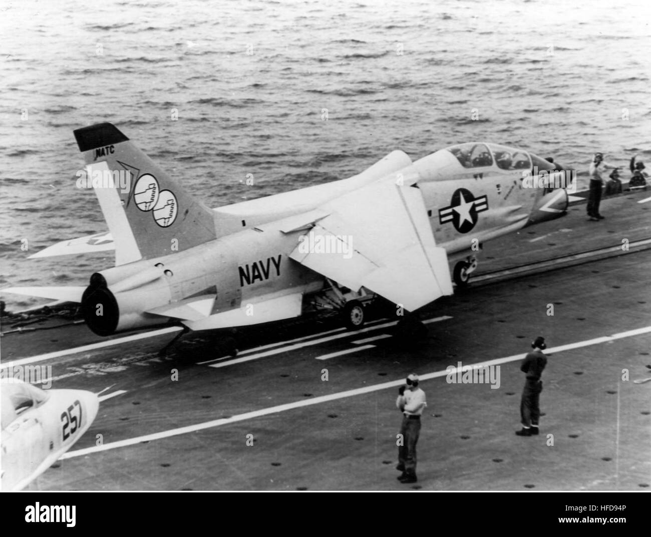 TF-8A Crusader during trials on USS Independence (CVA-62) 1962 Stock ...
