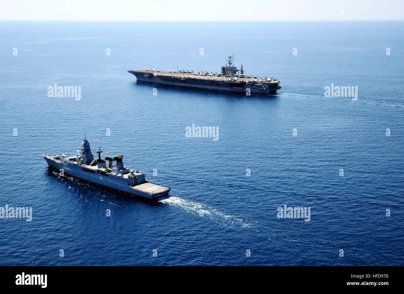 The German navy air defense frigate FGS Hessen (F221) cruises alongside ...