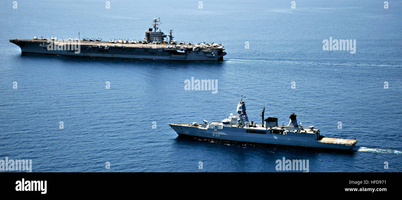 The German navy air defense frigate FGS Hessen (F221) cruises alongside ...