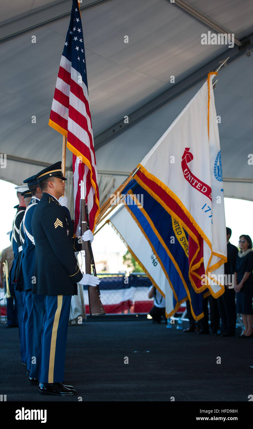 Joint service color guard parades the colors during a ceremony of the ...