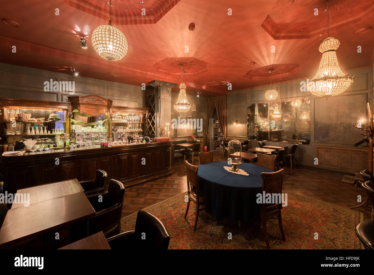 The cozy restaurant-library in the city center. The restaurant's name ...
