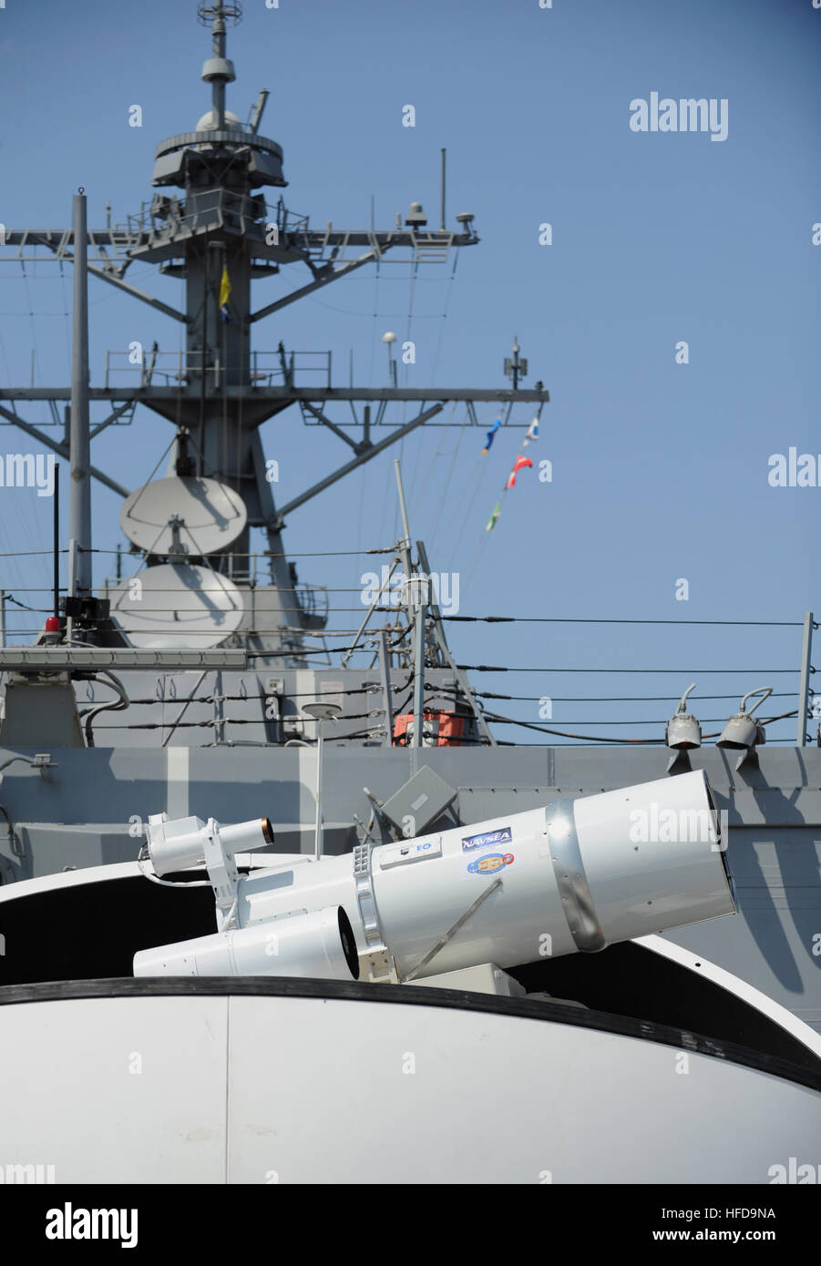The guided-missile destroyer USS Dewey (DDG 105) hosts the Laser Weapon ...