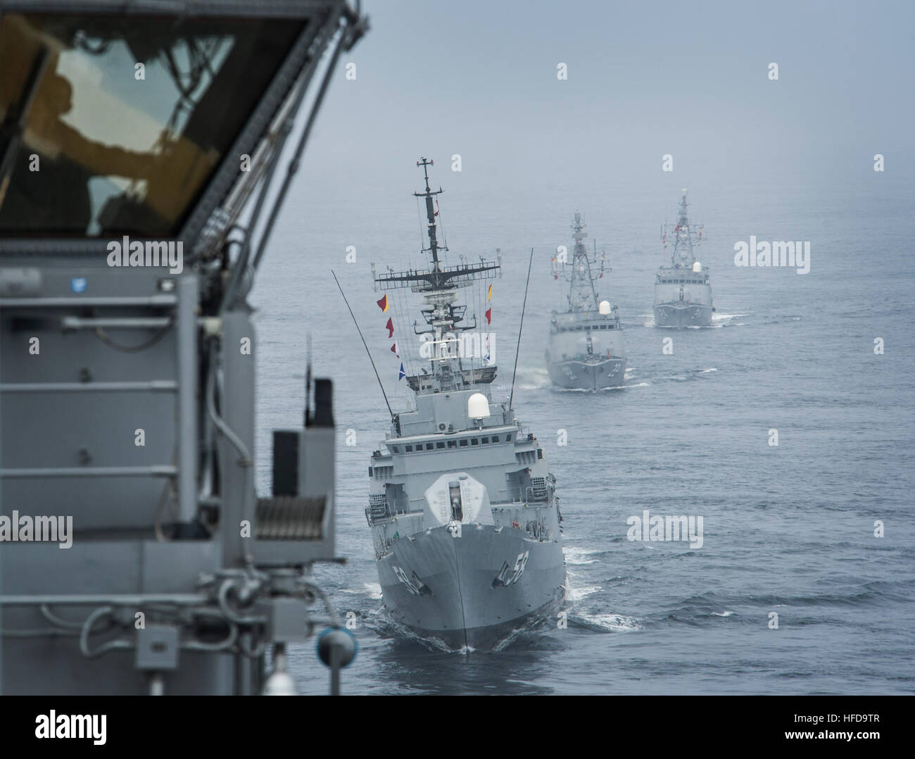 The Peruvian navy frigate BAP Quinones (FM 58), foreground, along with ...