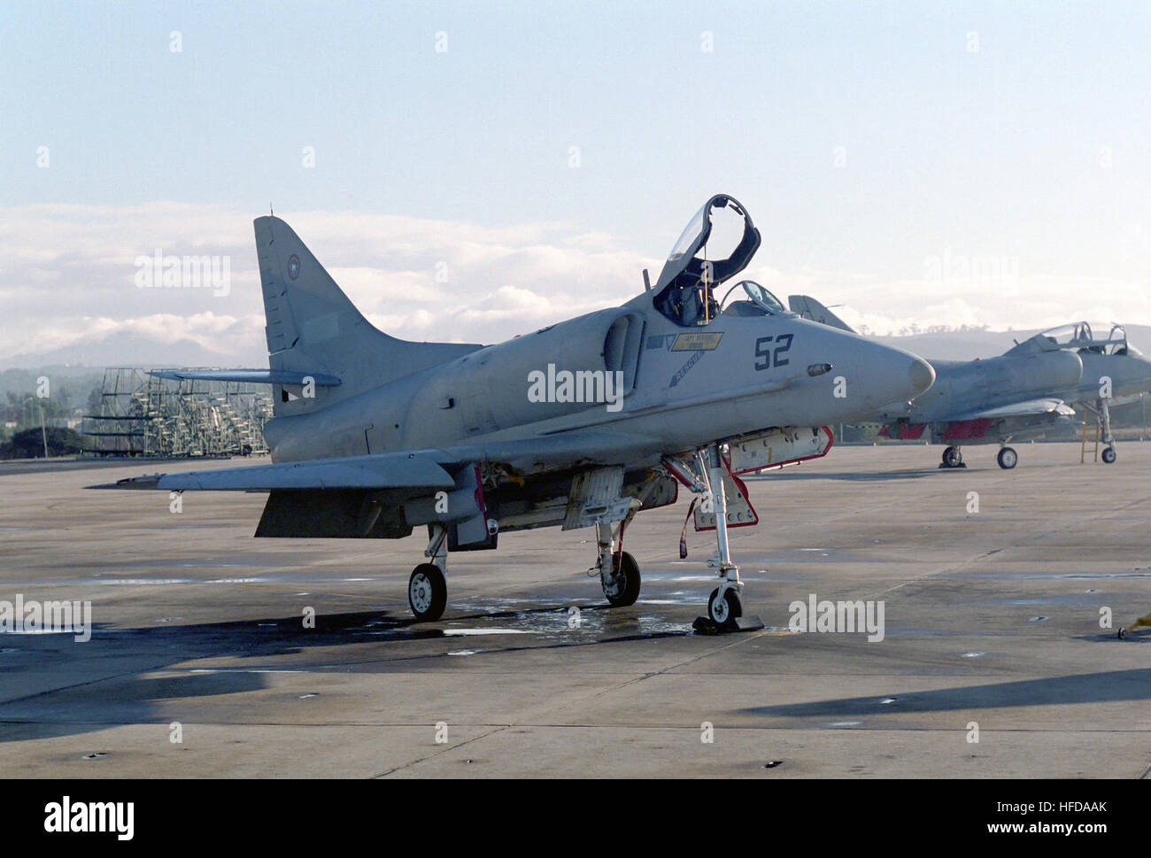 Right front view of a parked A-4 Skyhawk aircraft. TopGun A-4F Skyhawk ...