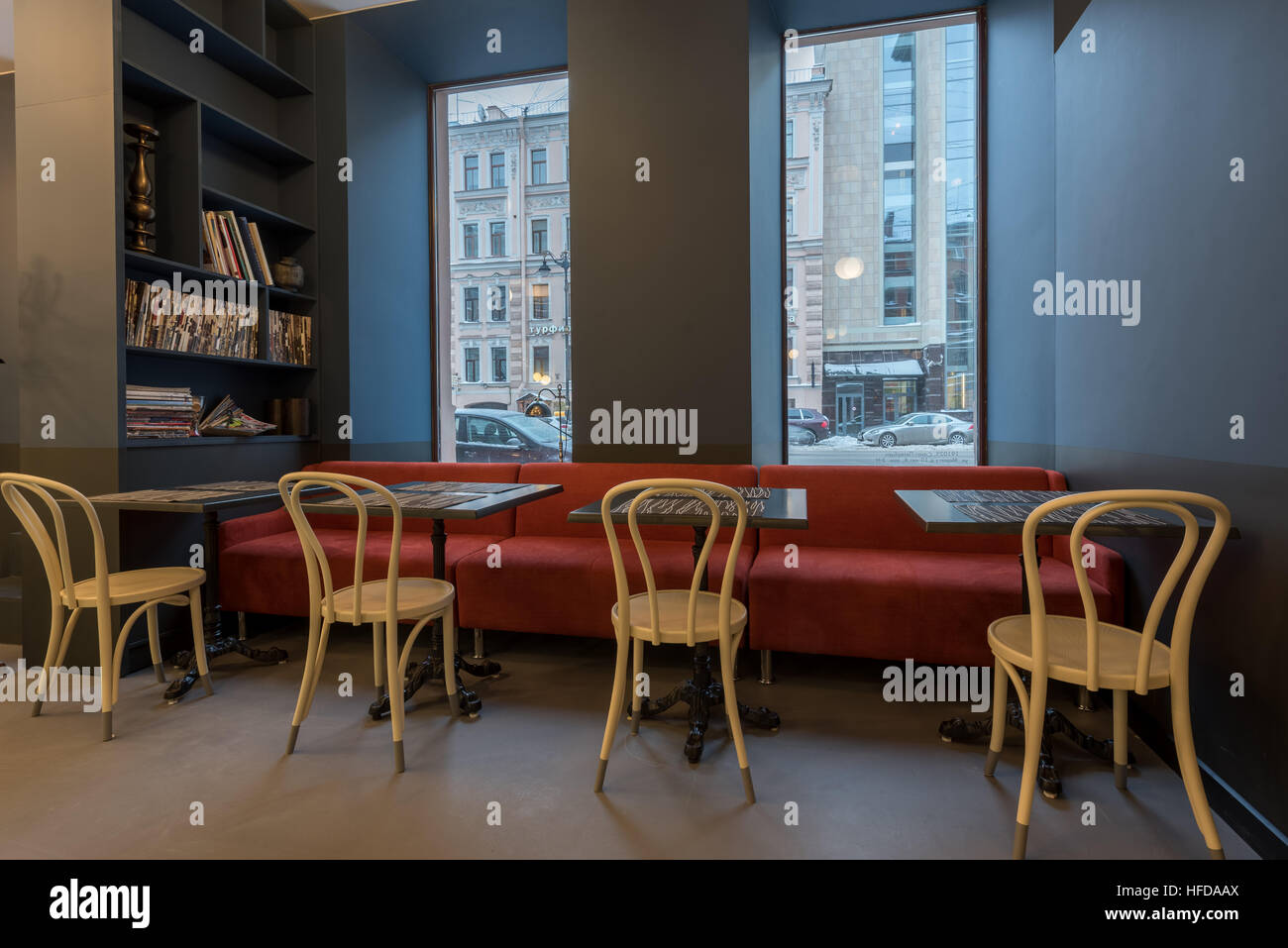 The cozy restaurant-library in the city center. The restaurant's name ...