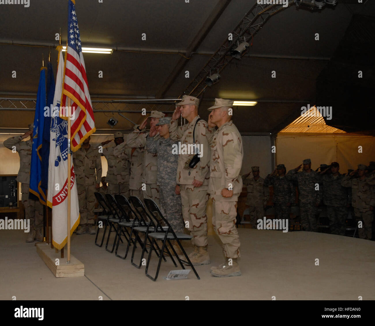Command staff from 30th and 25th Naval Construction Regiments salute ...