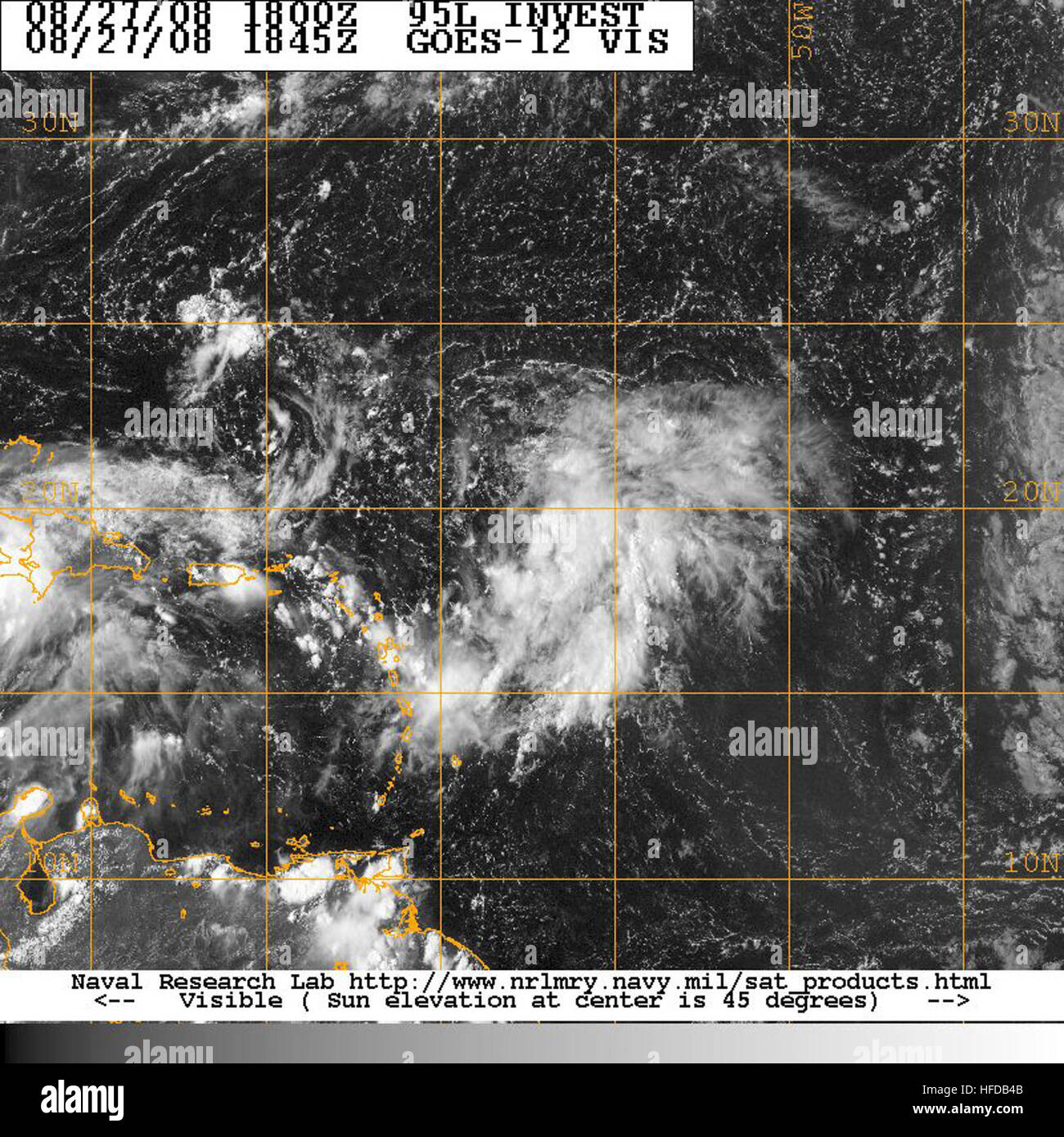 Tropical Storm Hanna is shown on 27 August 2008 as a developing weather ...