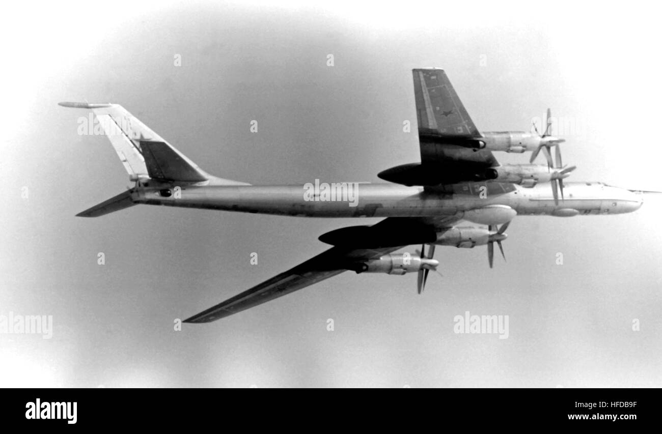 An air-to-air right underside view of a Soviet Tu-142 Bear-F aircraft ...