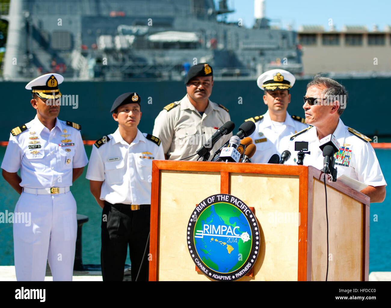 U.S. Navy Adm. Harry Harris, at lectern, the commander of U.S. Pacific ...