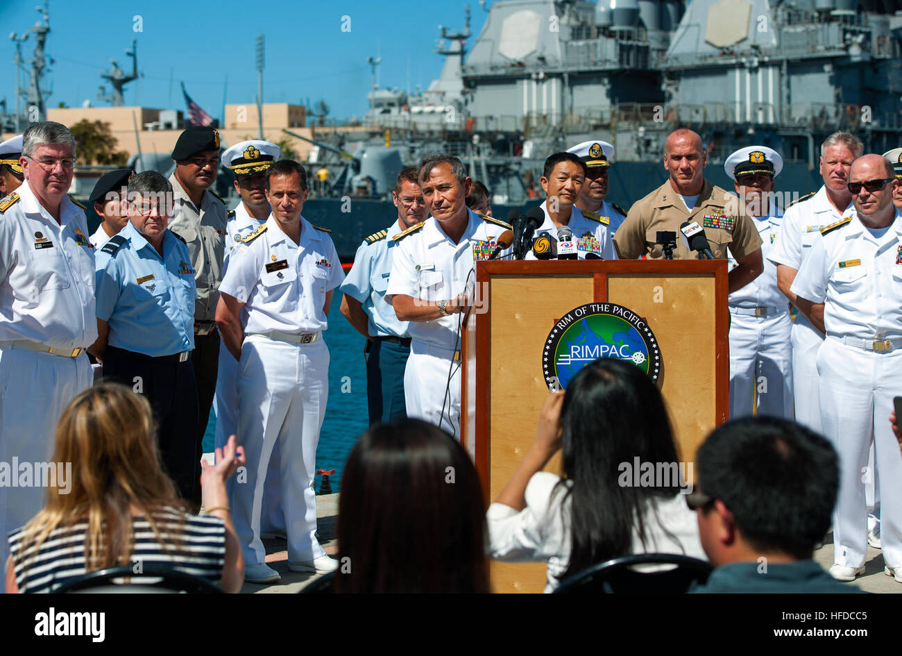 U.S. Navy Adm. Harry Harris, center, the commander of U.S. Pacific ...