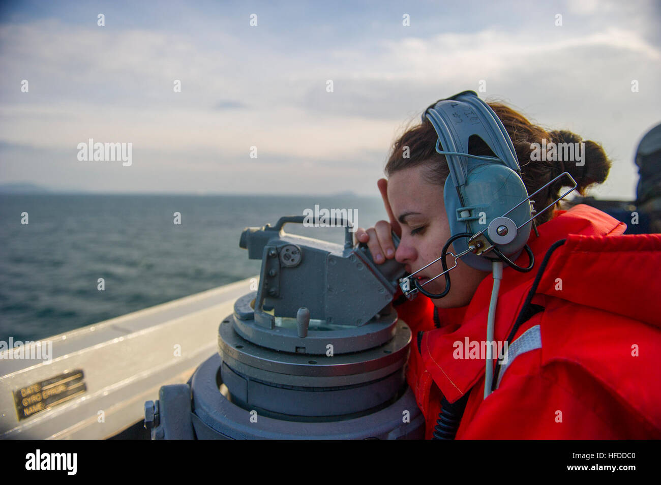 U.S. Navy Quartermaster Seaman Nicole Cyr stands watch aboard the ...