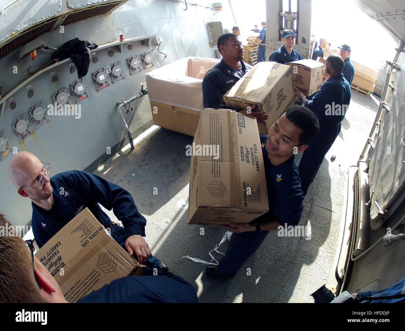 U.S. Sailors aboard the guided missile destroyer USS Ramage (DDG 61 ...