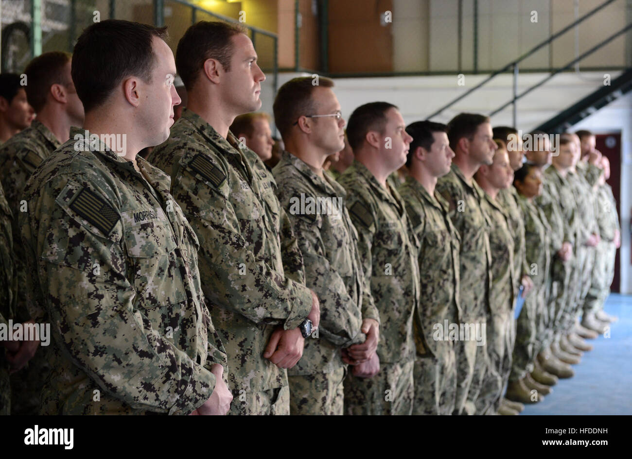 U.S. Sailors assigned to Commander, Task Force (CTF) 56 stand in ...