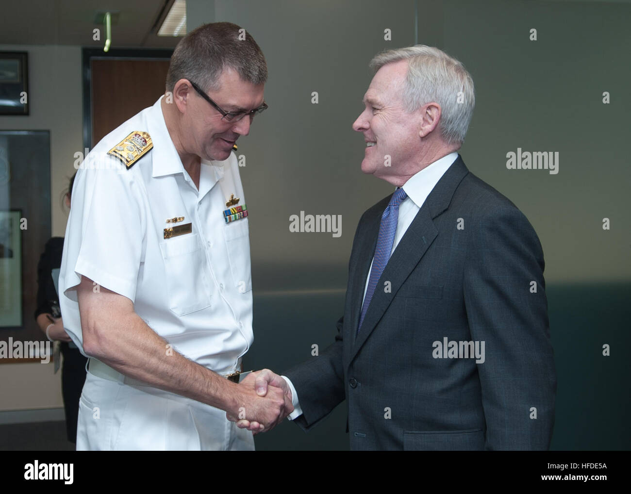 U.S. Secretary of the Navy Ray Mabus, right, meets with Chief of the ...