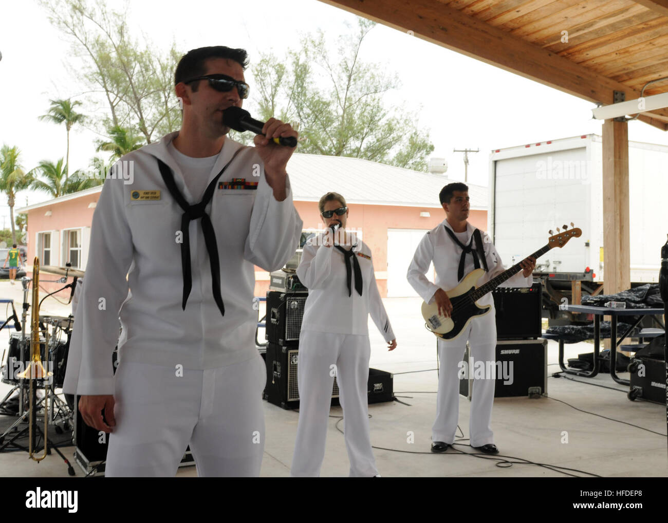 U.S. Navy Sailors perform with the Navy Band Southeast rock band Pride ...