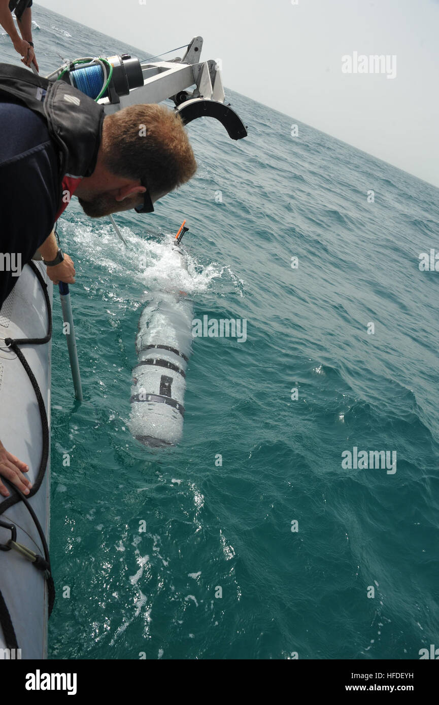 U.S. Navy UUV detachment from CTG 56.1 deploys an unmanned underwater ...