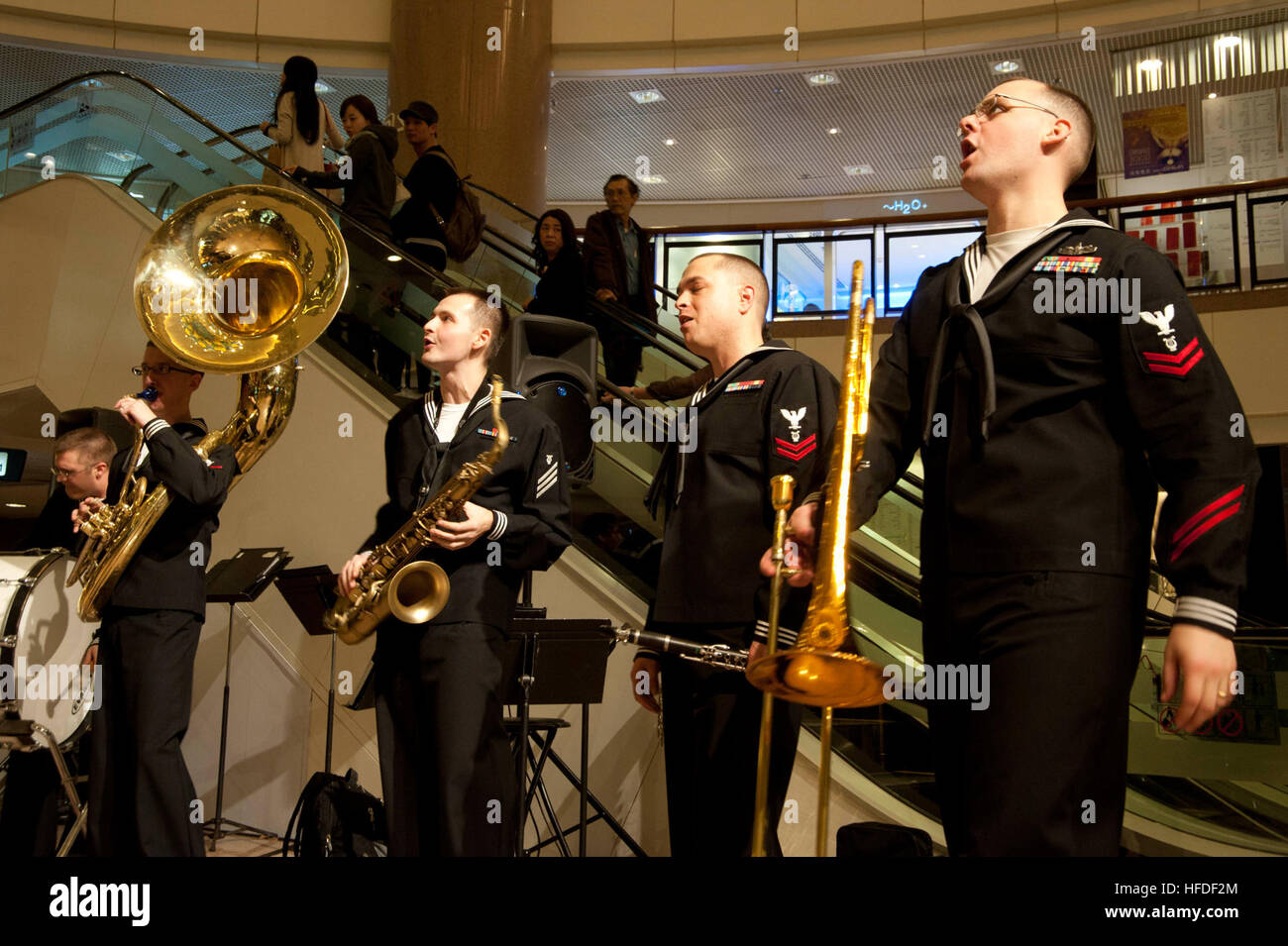 U.S. 7th Fleet Band members perform for locals at the Harbour City Mall ...