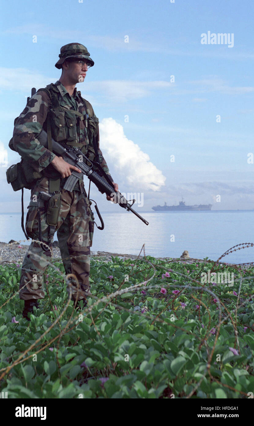 020313-N-2517J-003 Dili, East Timor (Mar. 13, 2002) -- A U.S. Marine ...