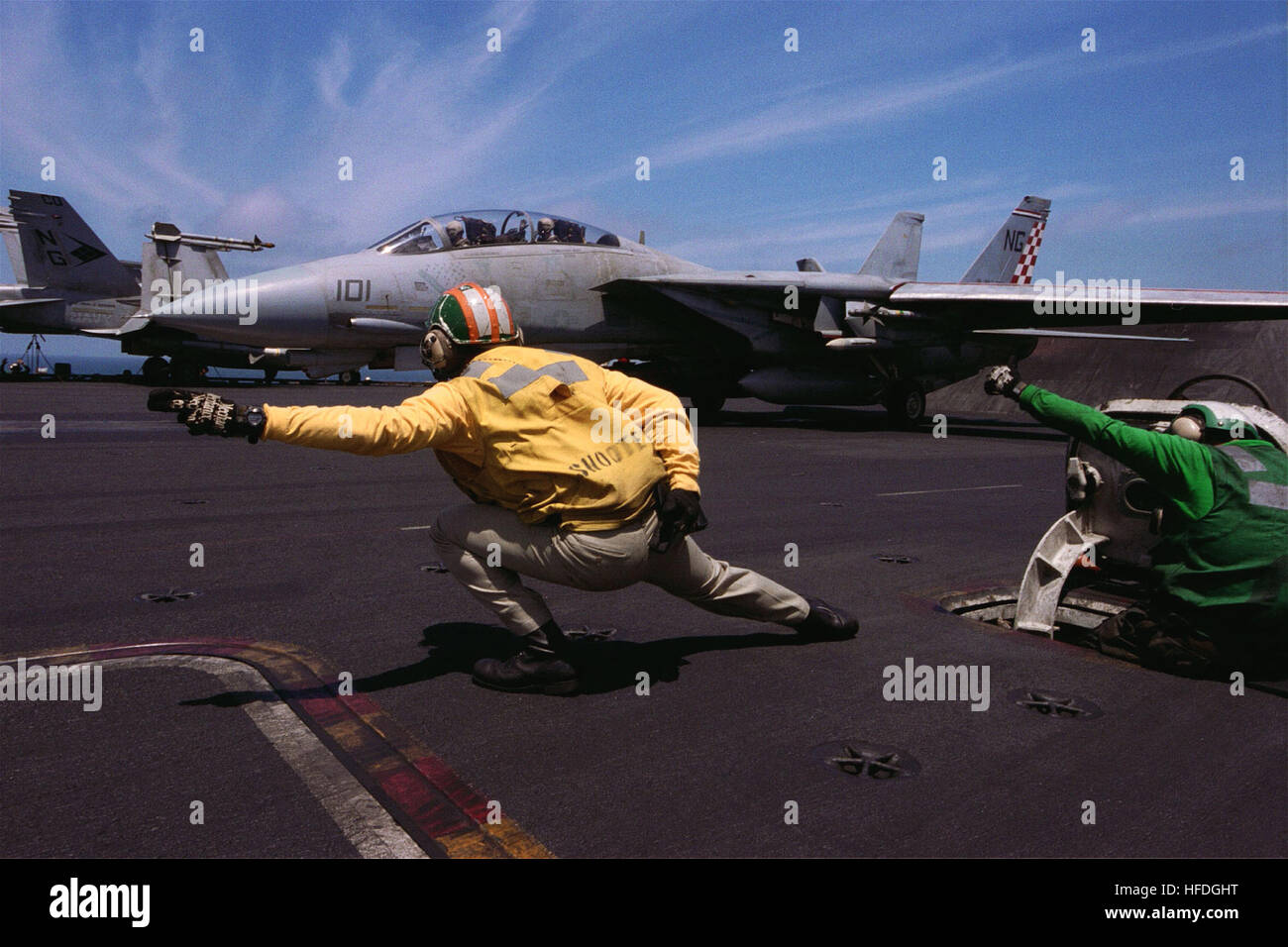 At sea aboard USS John C. Stennis (CVN 74), pilot receives launch ...