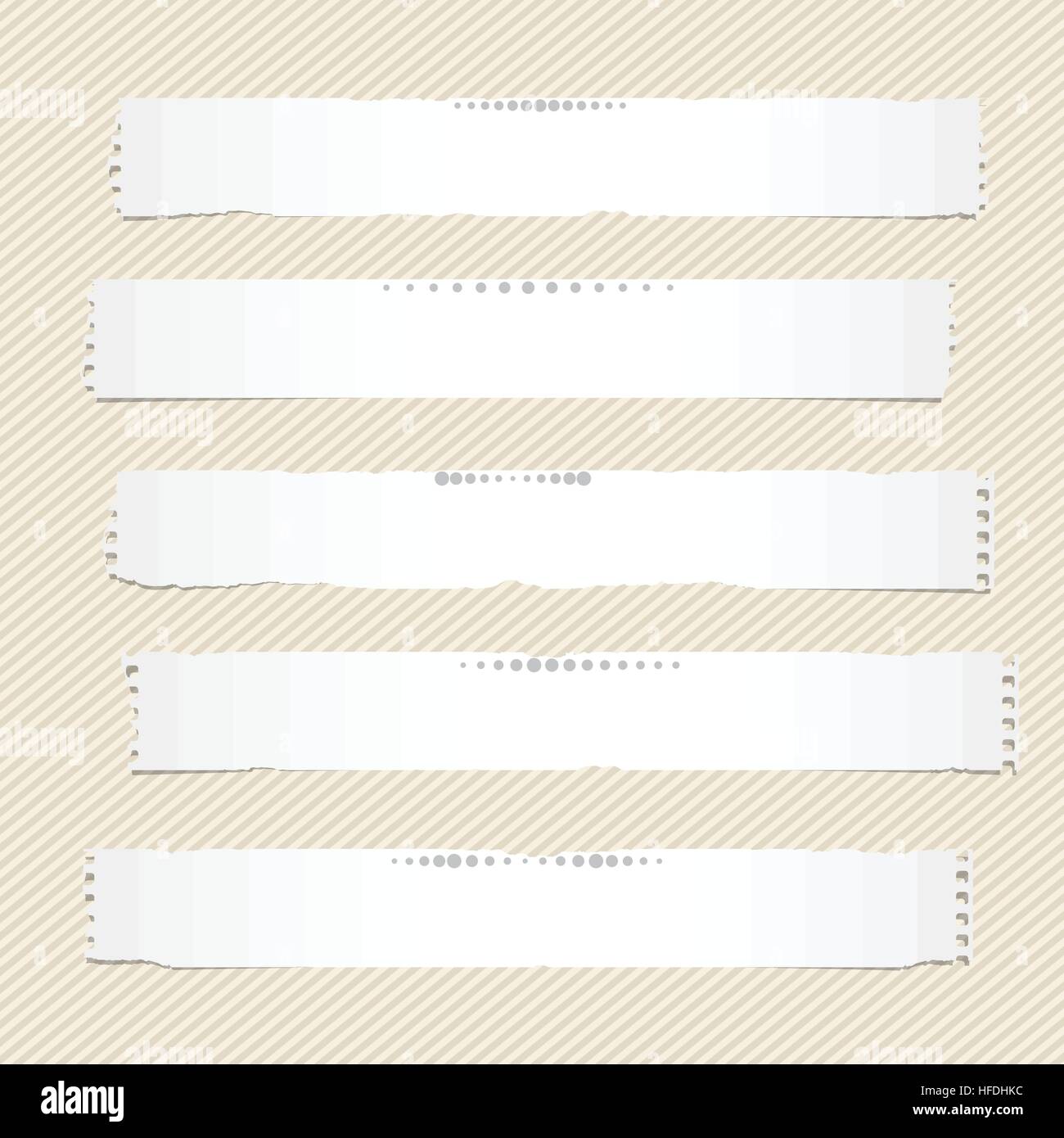 White horizontal torn note, notebook, copybook paper stripes stuck on ...