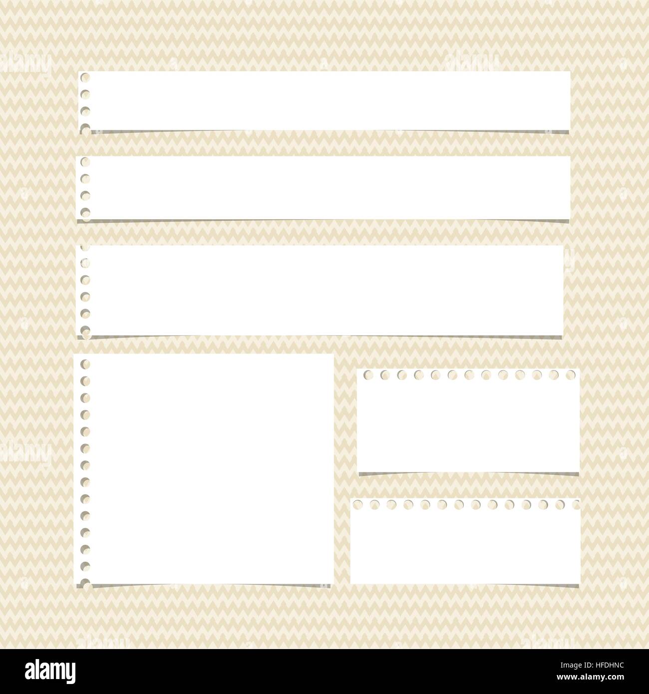 White horizontal torn note, notebook, copybook paper stripes stuck on ...