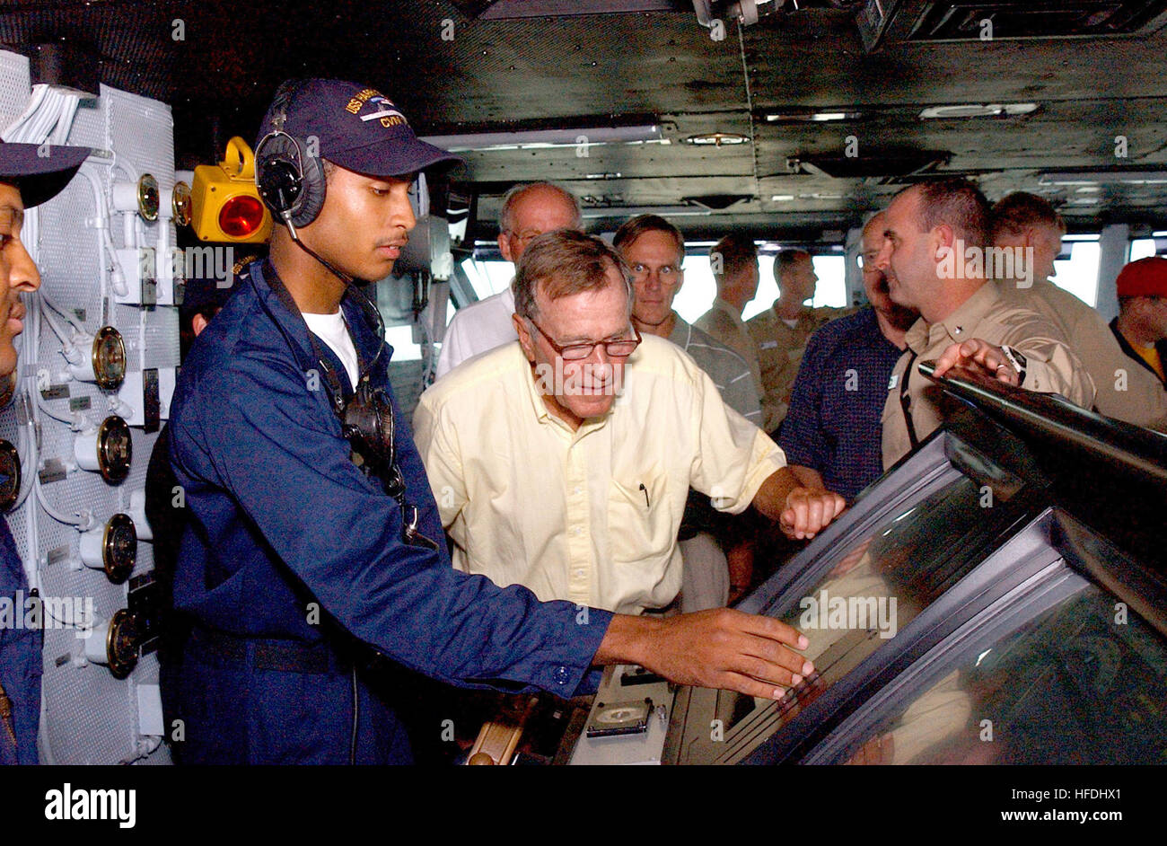 Onboard USS Harry S. Truman (CVN 75), the ship's navigational bridge ...