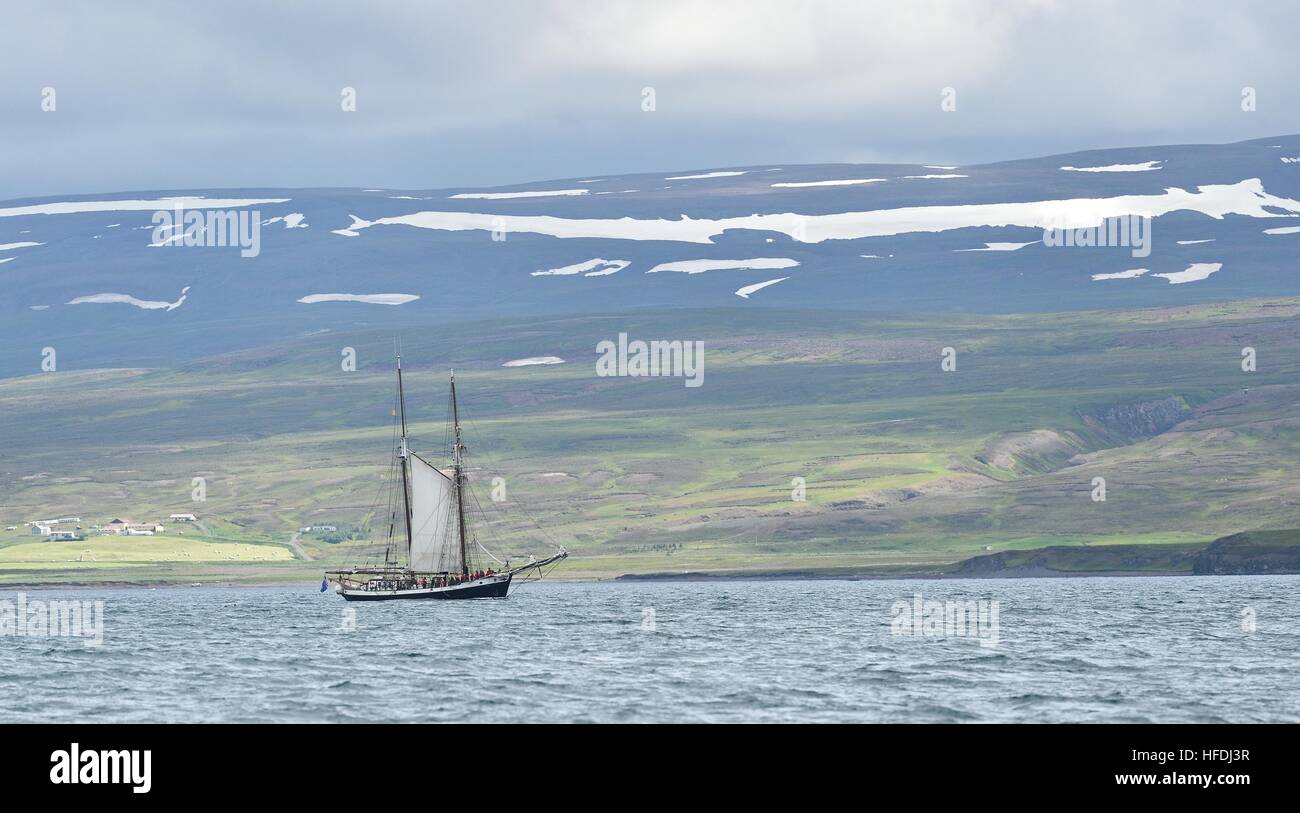Sailing ship East Fjords of Iceland Stock Photo - Alamy