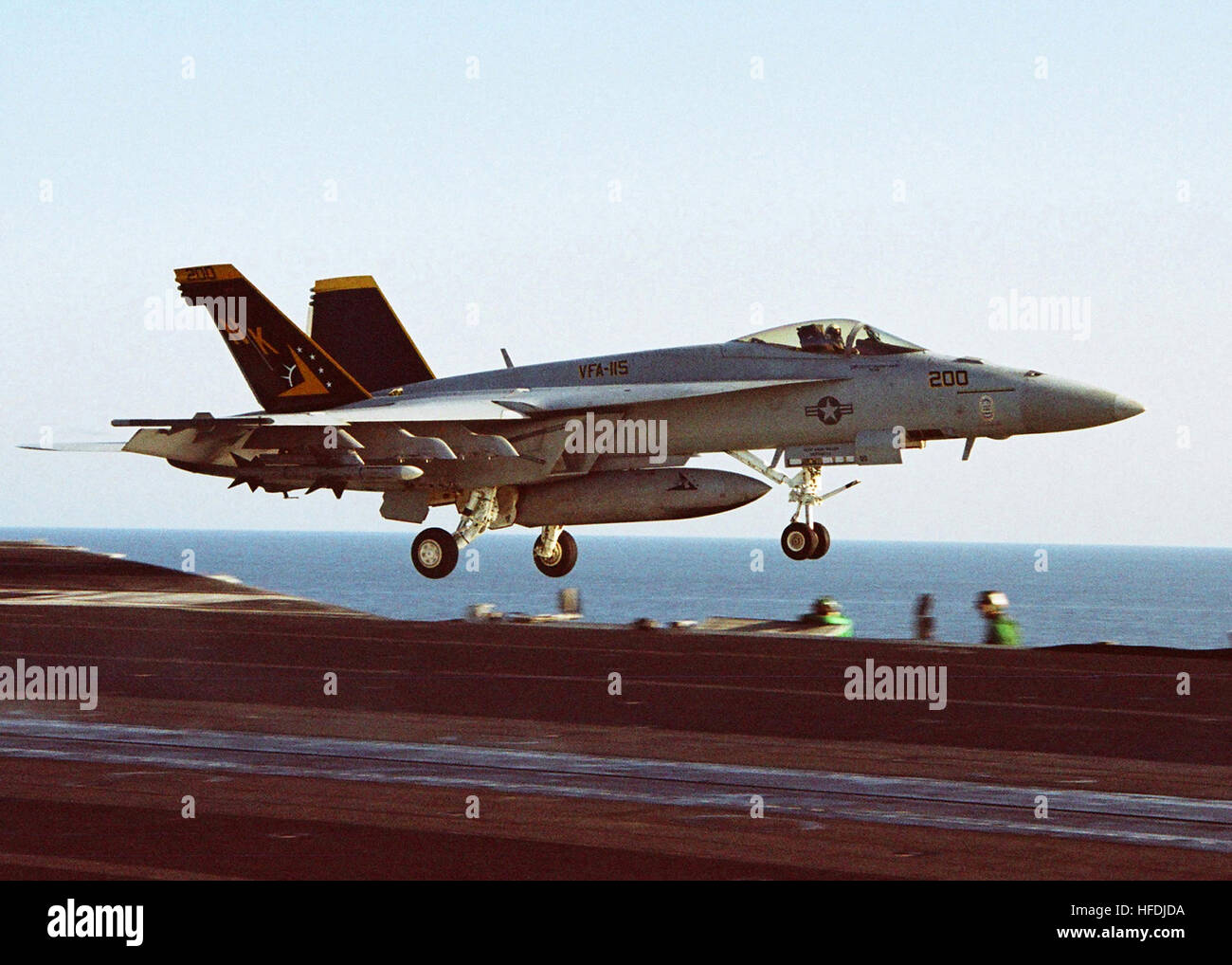 An F/A-18E Super Hornet from Strike Fighter Squadron 115 launches from ...