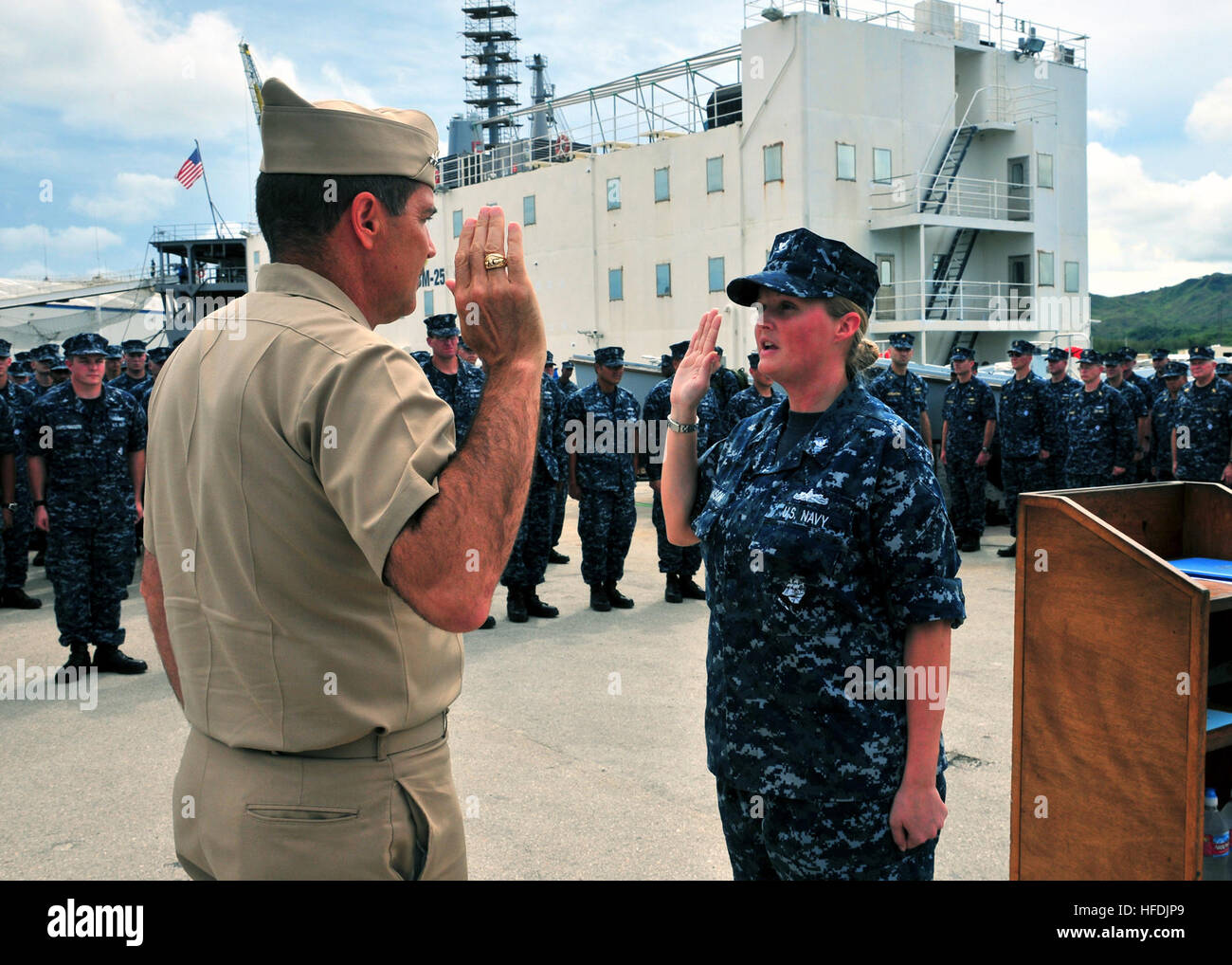 Petty Officer 3rd Class Hollie Davison, machinist's mate, repeats the ...