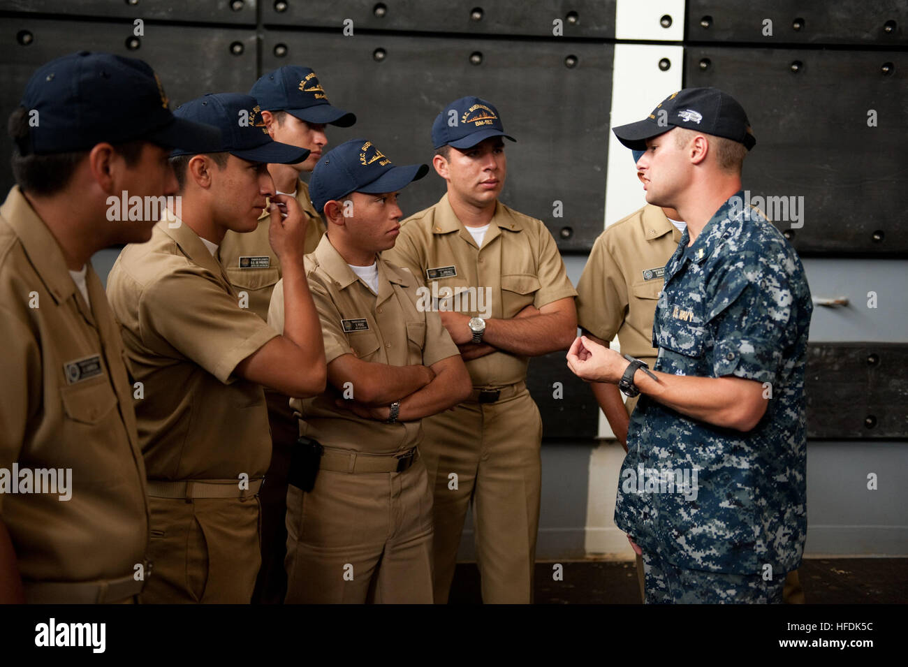 During a port visit to Bahia Malaga Naval Base, Colombian navy sailors ...