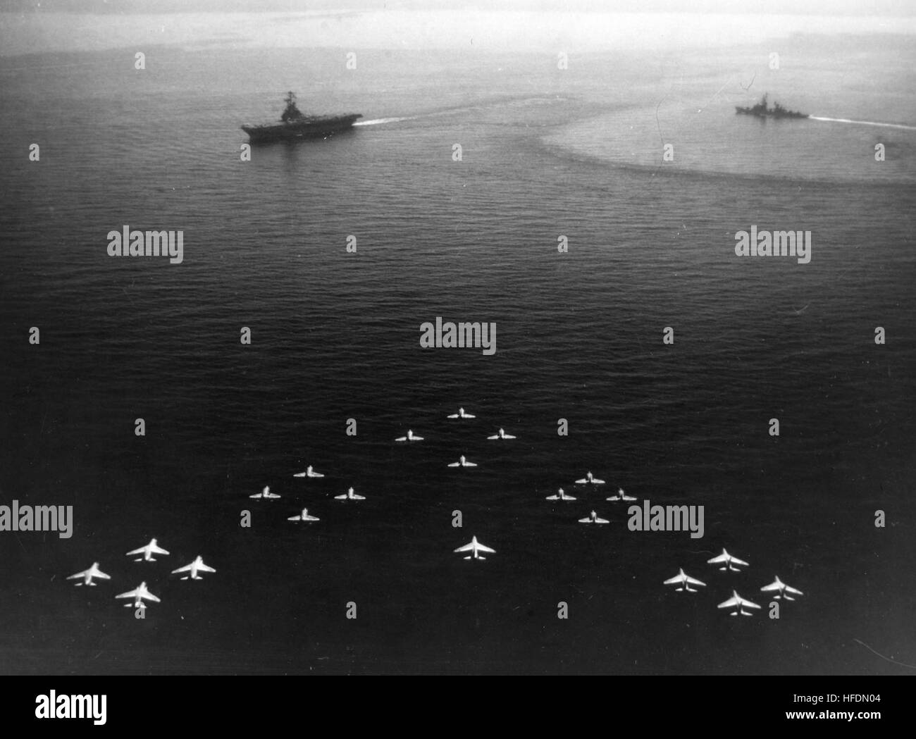 Attack Carrier Air Wing 8 aircraft approach USS Shangri-La (CVA-38) in ...