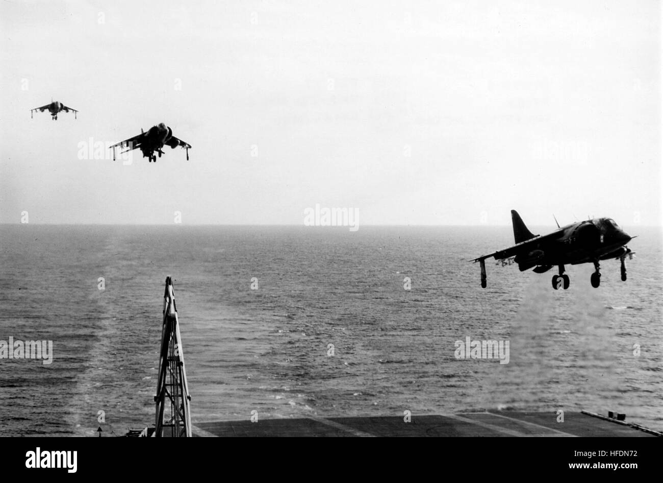 AV-8As VMA-231 approaching USS FD Roosevelt (CV-42) 1977 Stock Photo ...