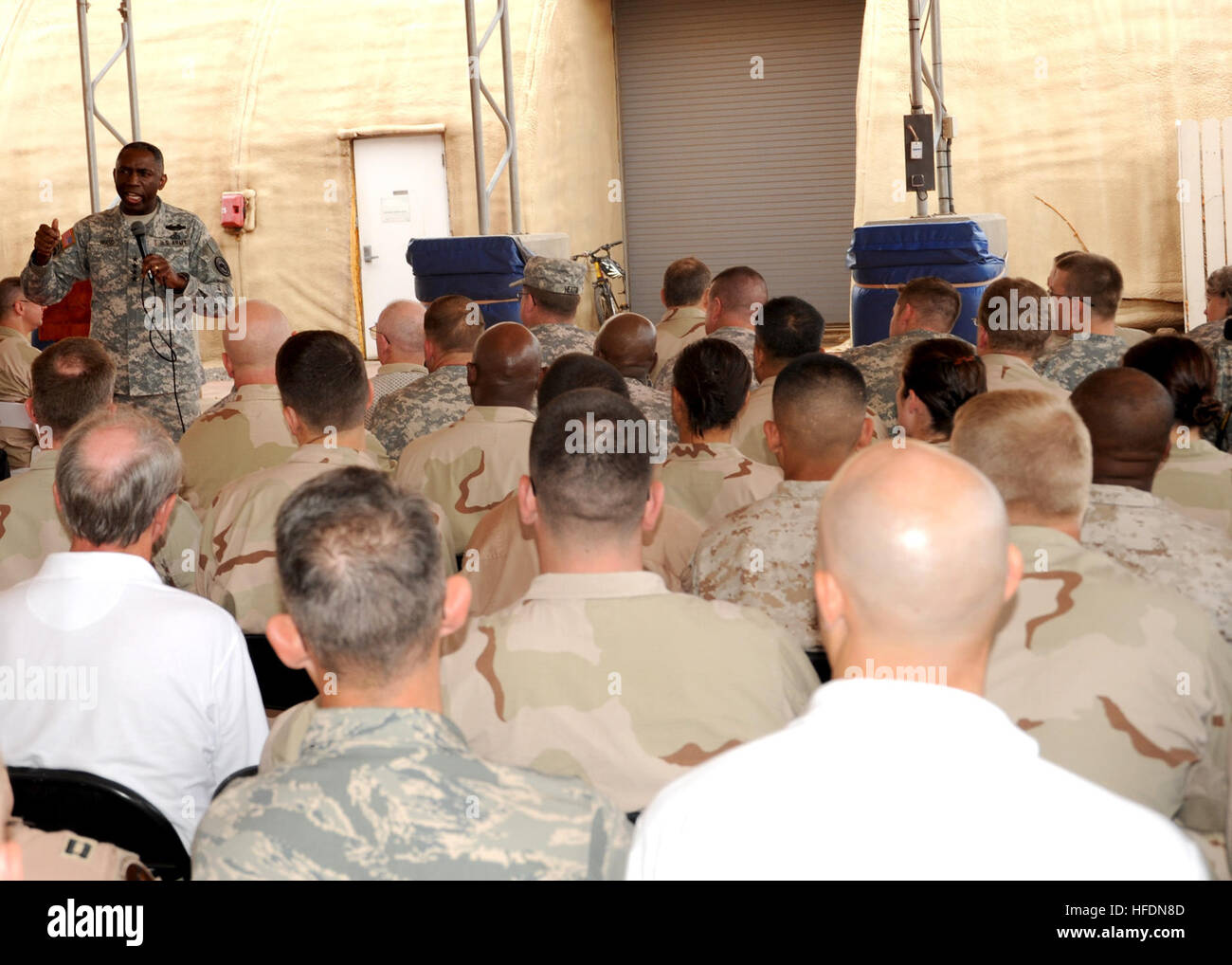 At Camp Lemonnier, personnel attend an all-hands call led by U.S ...