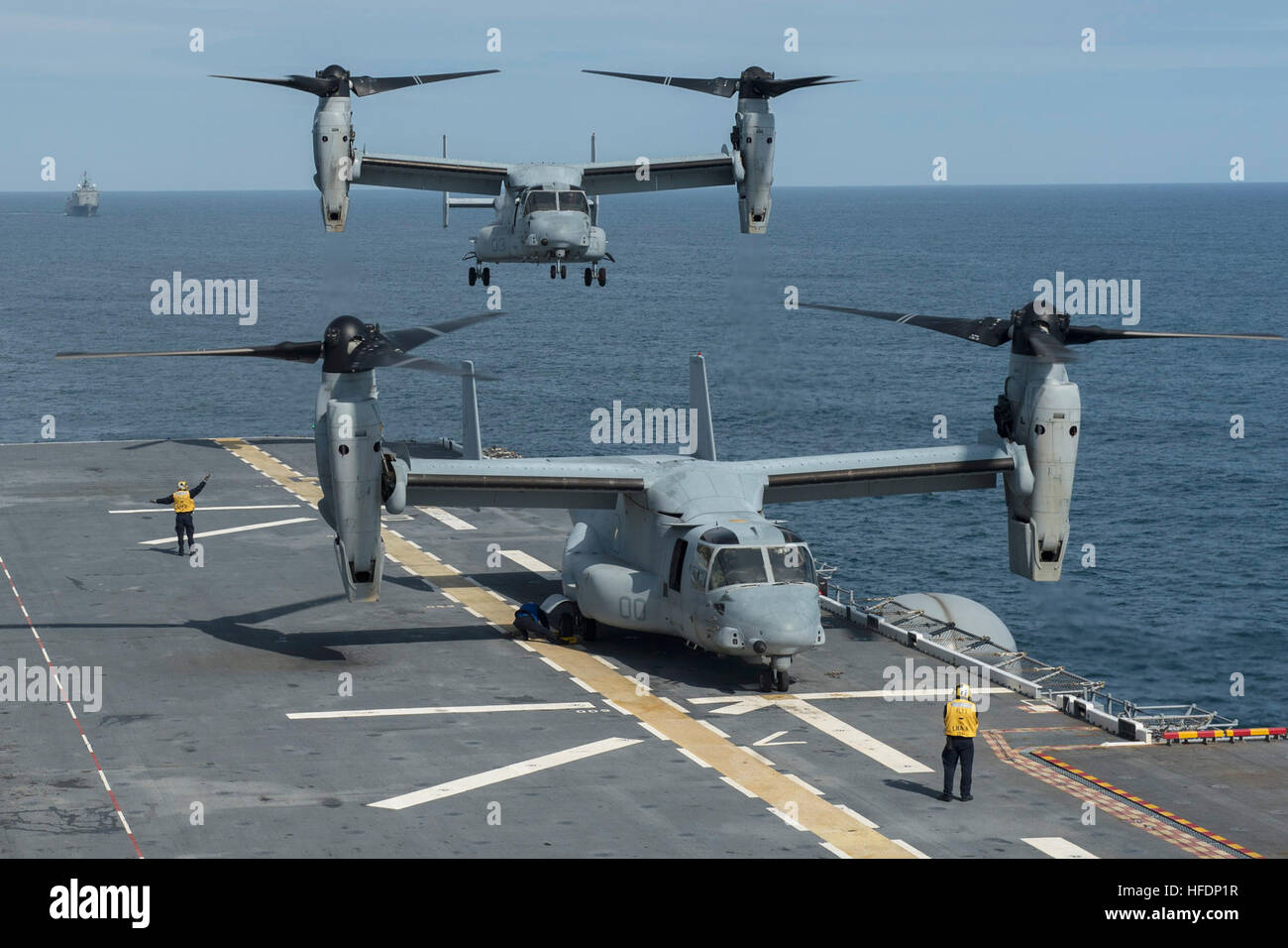 A U.S. Marine Corps MV-22 Osprey tiltrotor aircraft attached to Marine ...
