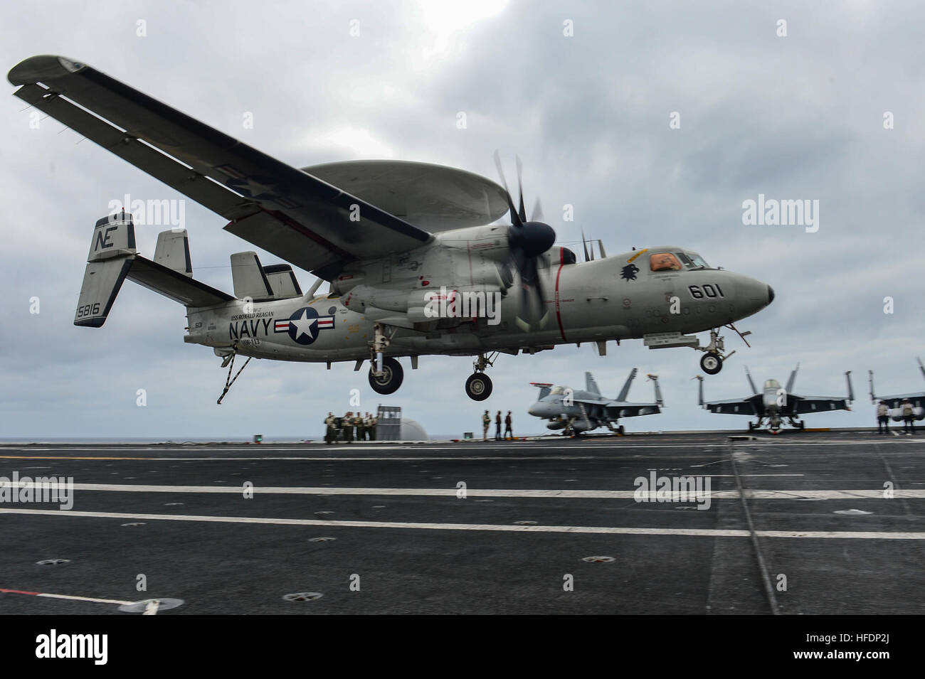 A U.S. Navy E2-C Hawkeye aircraft assigned to Carrier Airborne Early ...