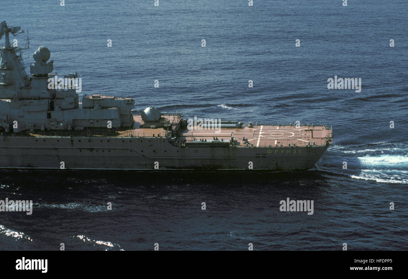 Aerial port view (aft section) of the Soviet Kirov class nuclear ...