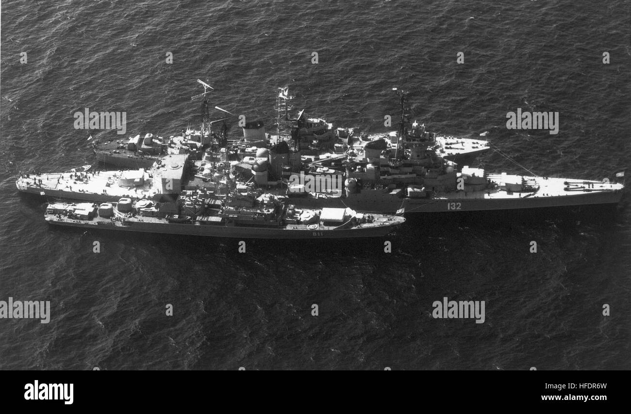 An aerial starboard beam view of a Sverdlov class cruiser with a Don ...