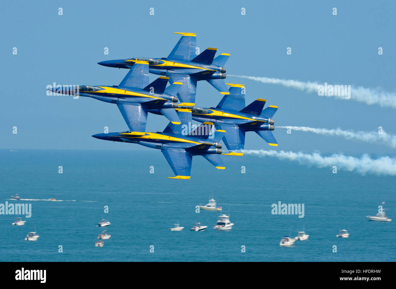 The U.S. Navy Blue Angels perform the Diamond 360 aerial maneuver ...