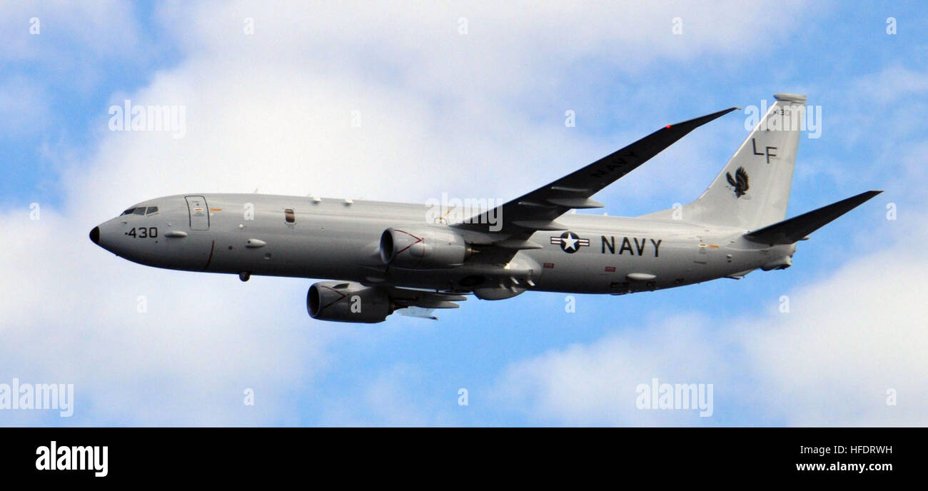 A P-8A Poseidon assigned to Patrol Squadron (VP) 16 is seen in flight ...