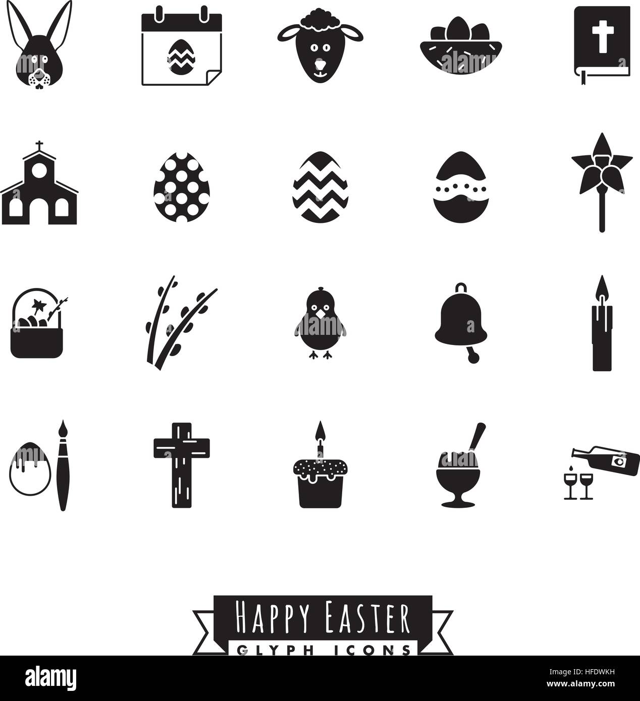 Collection of 20 Happy Easter glyph Icons on white background Stock ...
