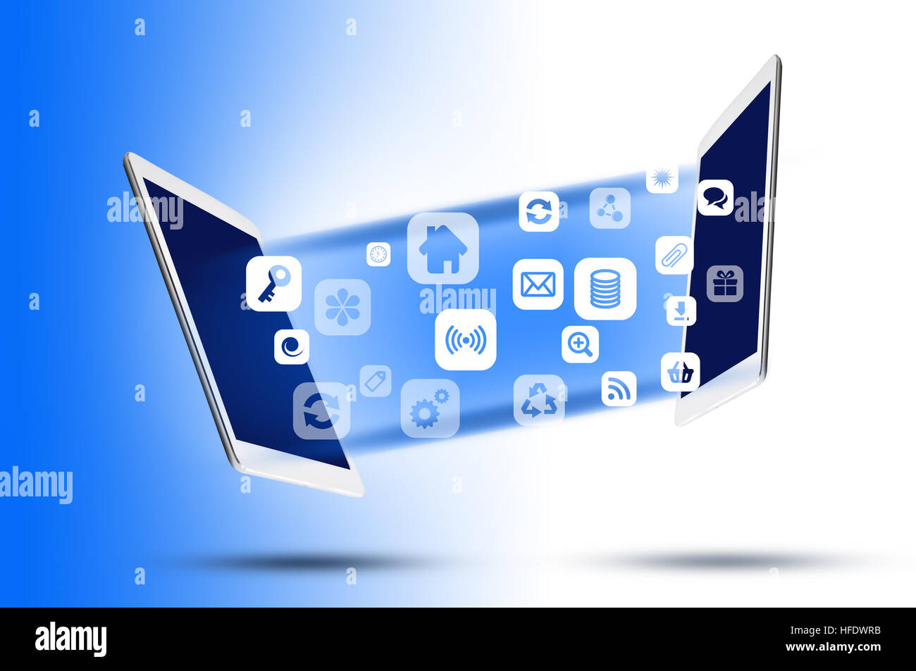 Share apps between digital devices or tablets Stock Photo - Alamy