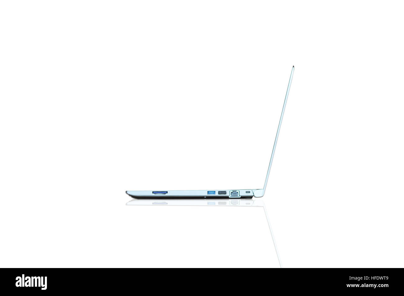 Ultra slim notebook side isolated on white background Stock Photo - Alamy