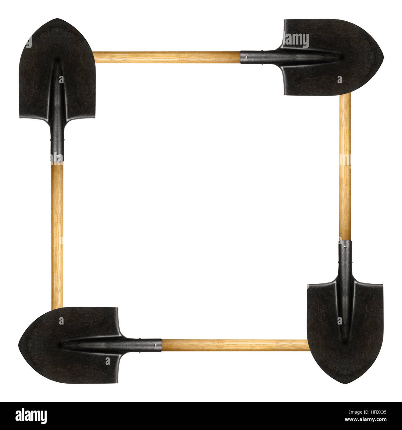 Very big square art frame from rebaptized shovels on a white background ...