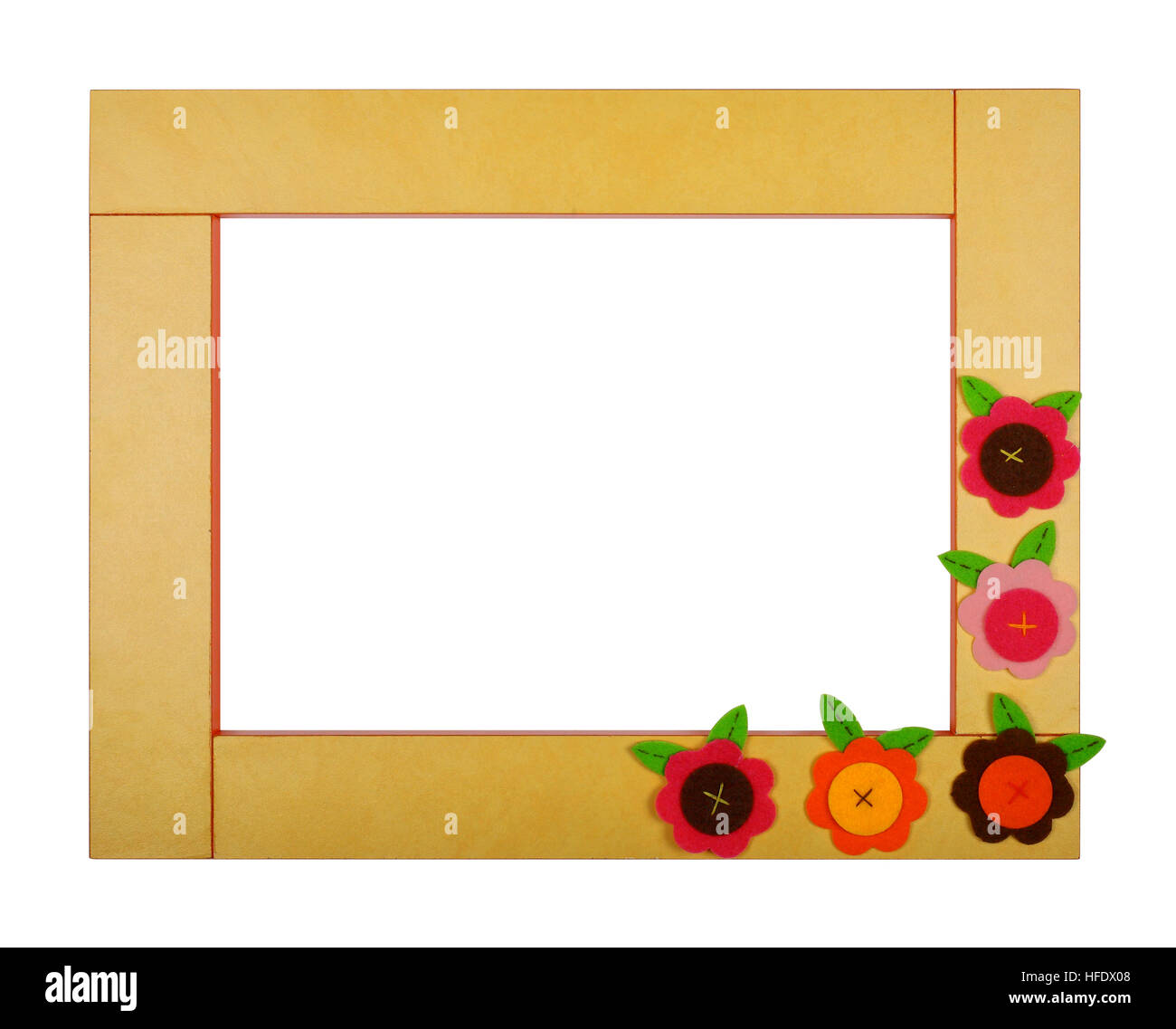 Yellow art children frame with velvet flowers on a white background ...