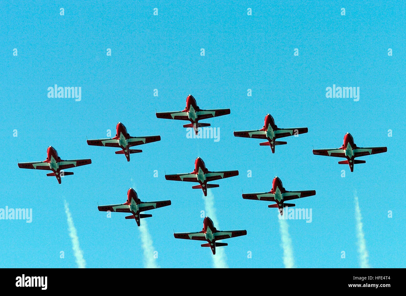 The Canadian Forces Snowbirds fly a nine-plane formation in CT-114 ...