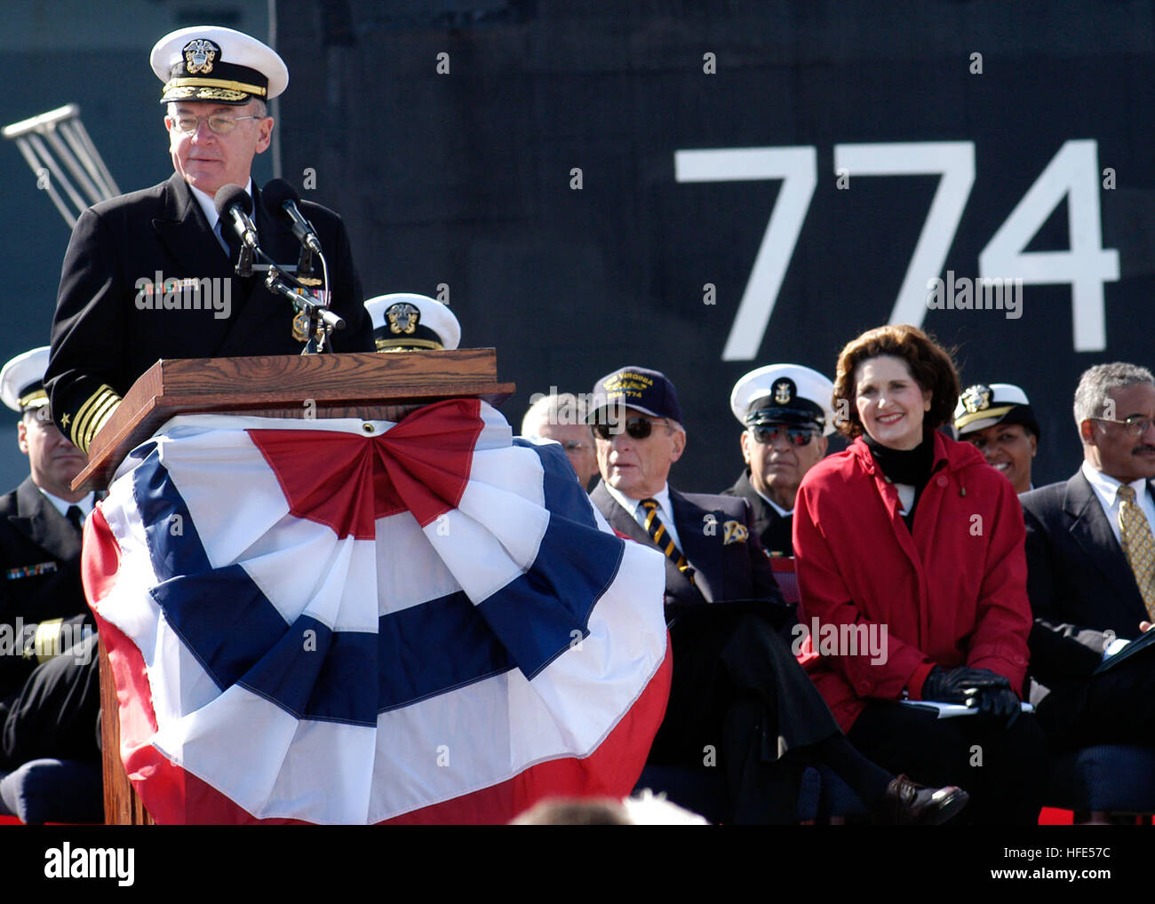 Chief of Naval Operations Admiral Vern Clark speaks to the crowd at the ...