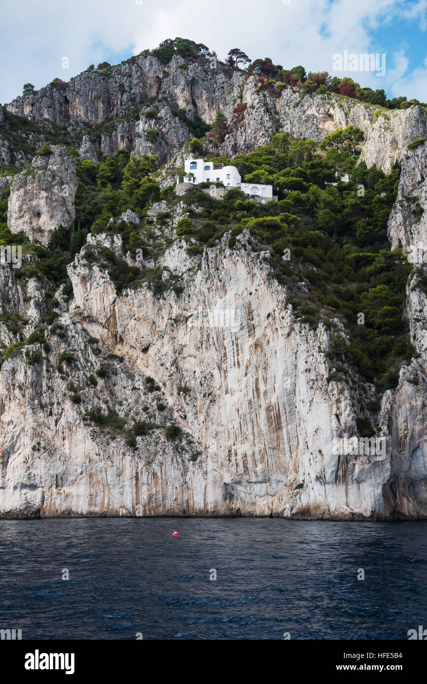 White homestead on cliff, Capri, an island, Bay of Naples, Italy ...