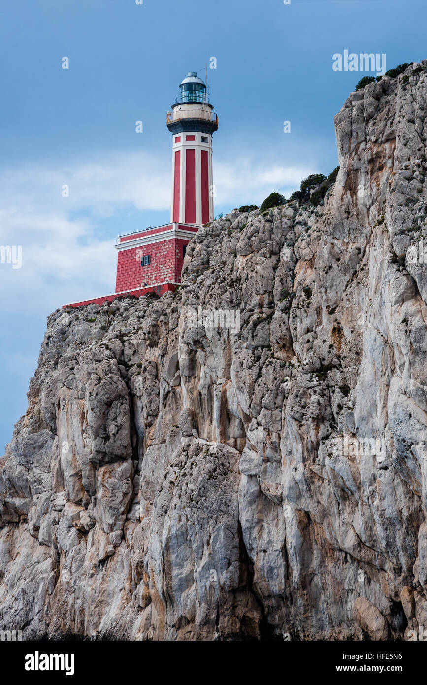 Vertical image of famous colorful lighthouse Punta Carena Lighthouse ...