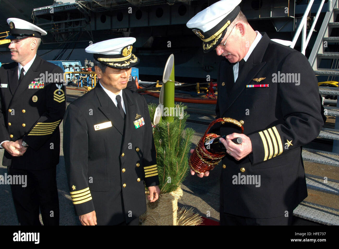 Commanding officers of USS Kitty Hawk (CV 63) and Japanese Self-Defense ...