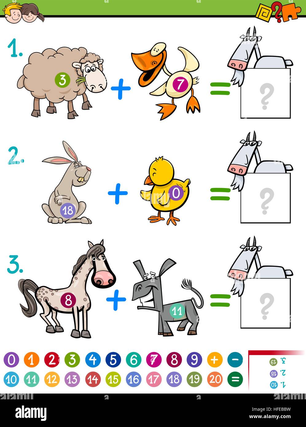 Cartoon Illustration of Educational Mathematical Addition Activity for ...